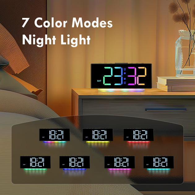 Curved Display RGB Night Light Alarm Clock with Europlug (Model: G10 ...